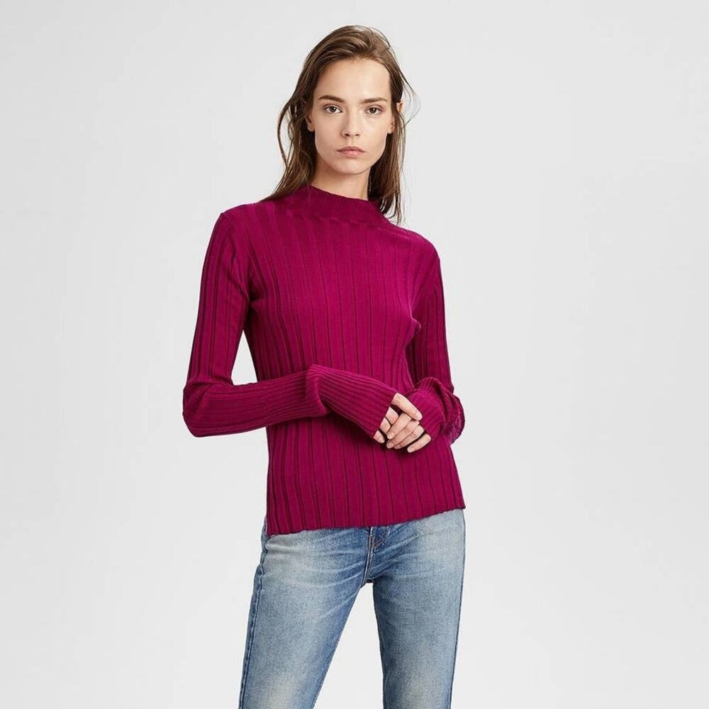 Theory 100% Merino Wool Wide Rib Mock Turtleneck Neck… - Gem